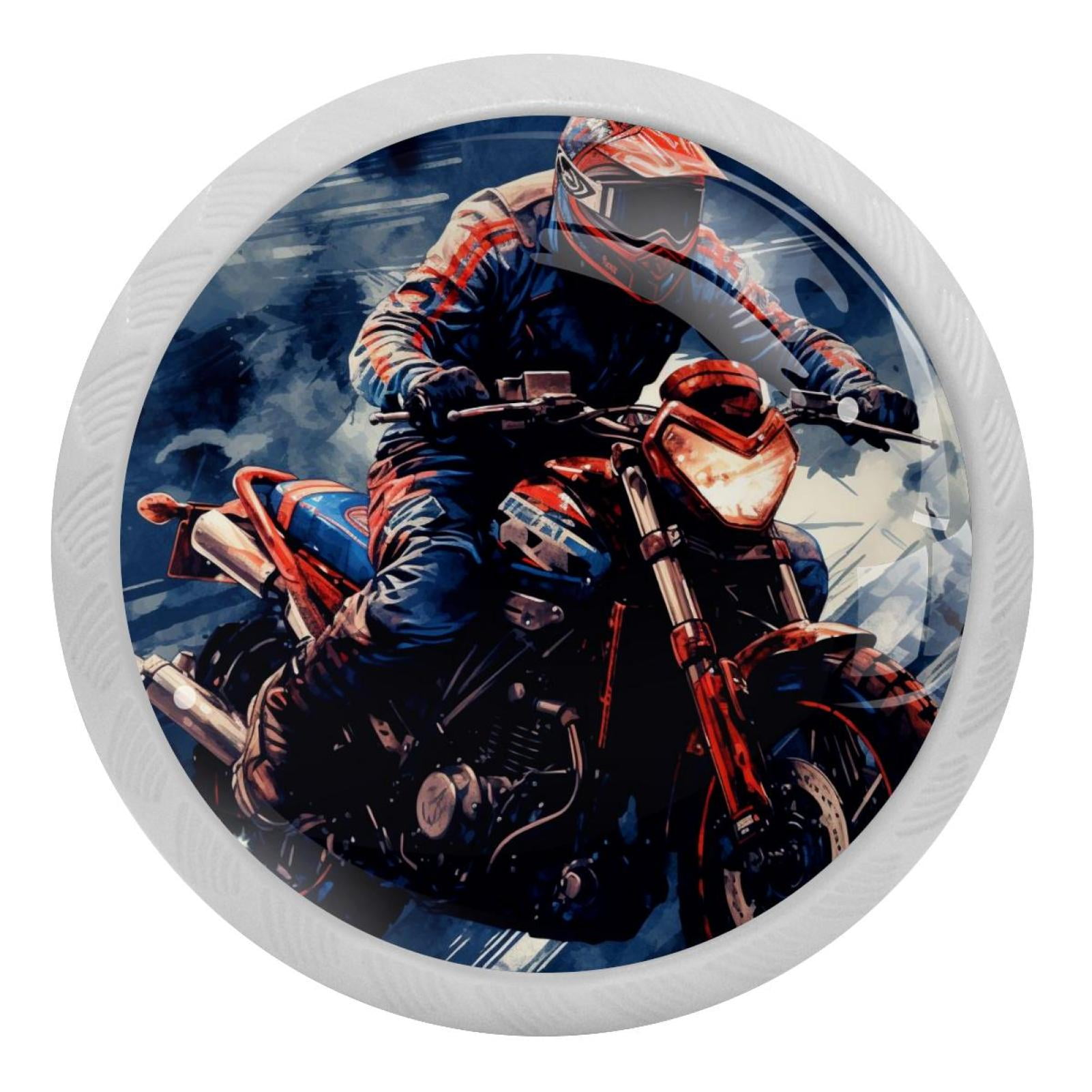 Motorcycle Round Glow-in-the-Dark Door Knobs 4-Pack with Screws - Fluorescent Drawer Pulls for ...