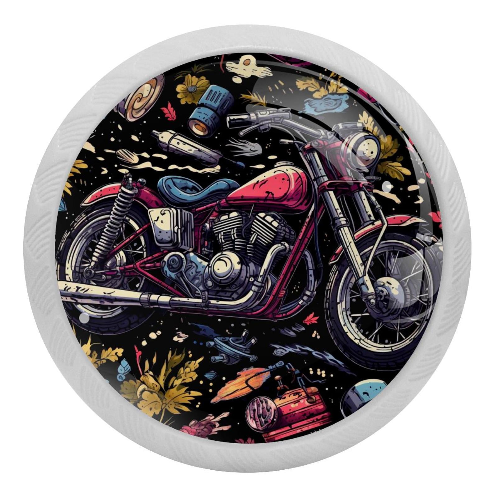 Motorcycle Round Glow-in-the-Dark Door Knobs 4-Pack with Screws - Fluorescent Drawer Pulls for ...