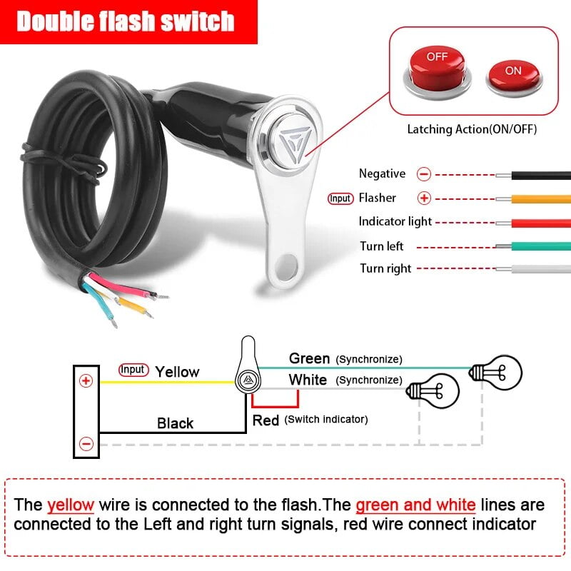 Motorcycle Scooter ON-OFF Hazard Light 5 wire Switch Emergency Warning ...