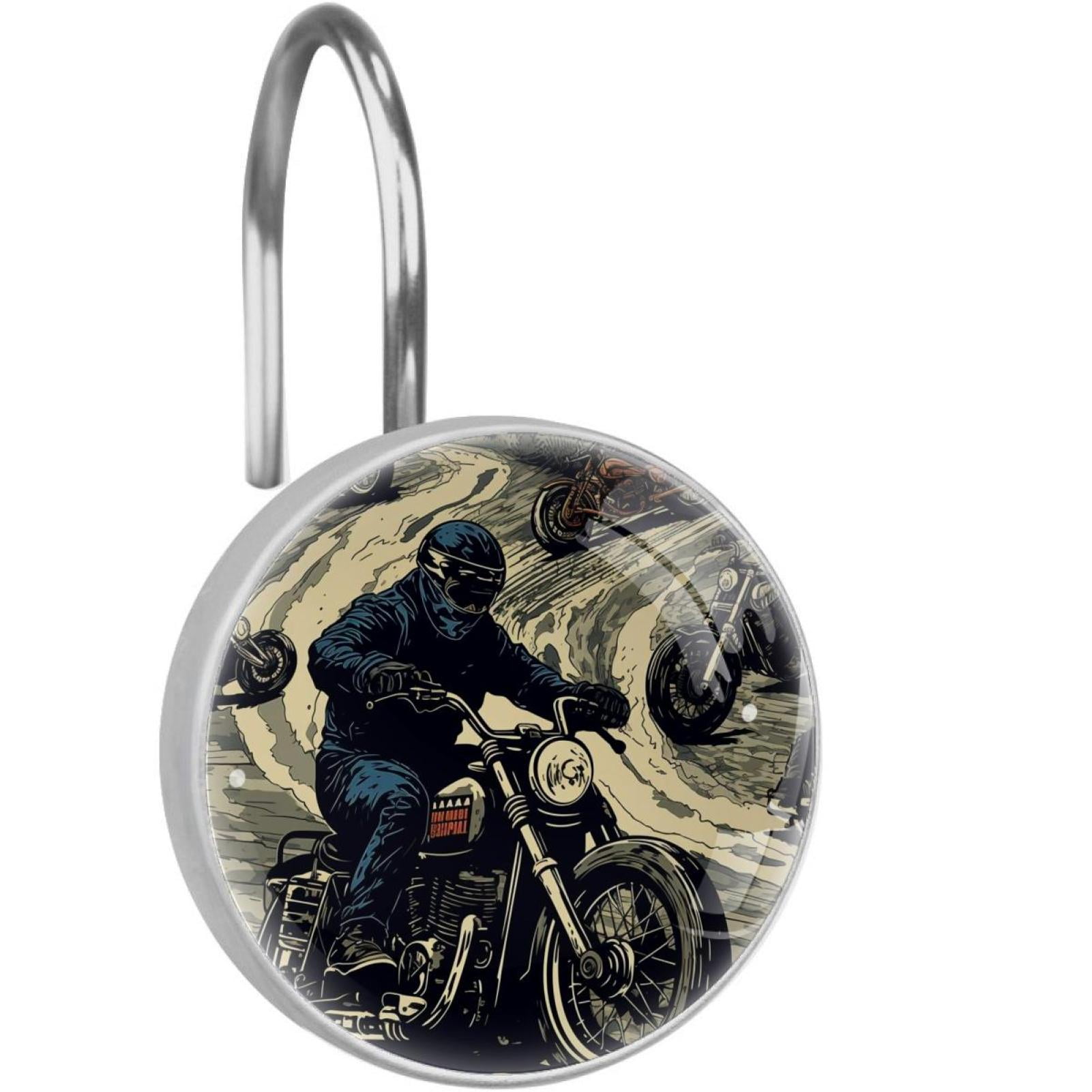 Motorcycle Shower Curtain Hooks （Set of 12） for Home Hotel Shower Rods ...