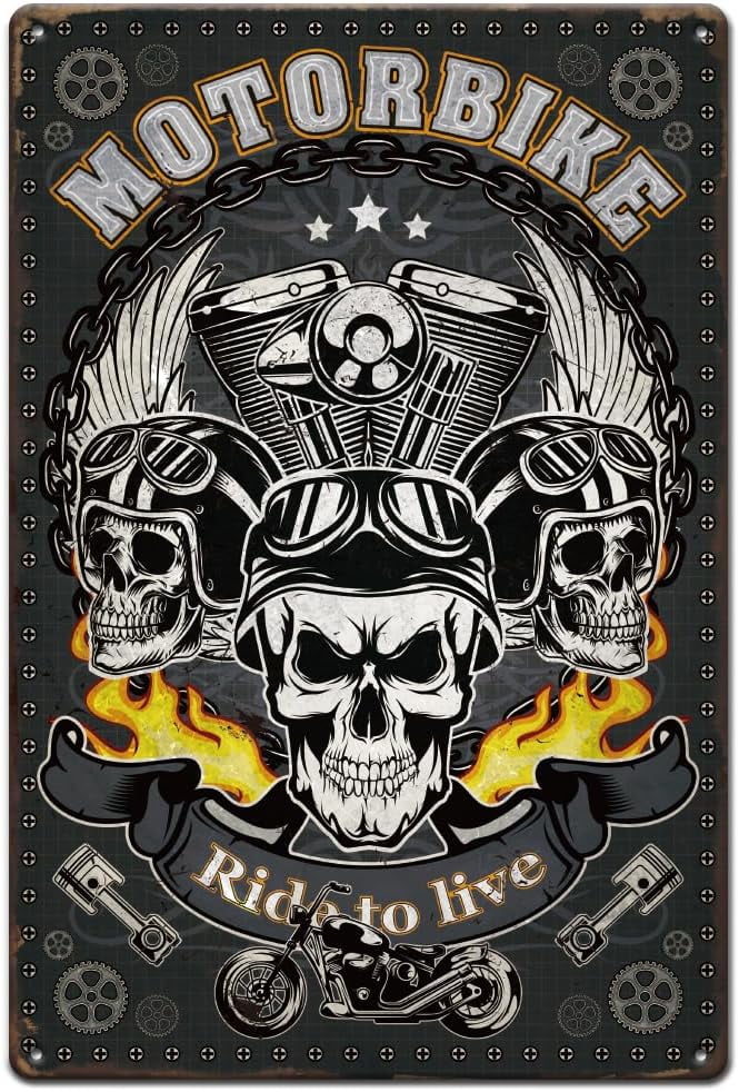 Motorcycle Skulls Tin Signs Motorcycle Engine Metal Tin Sign Ride Signs ...