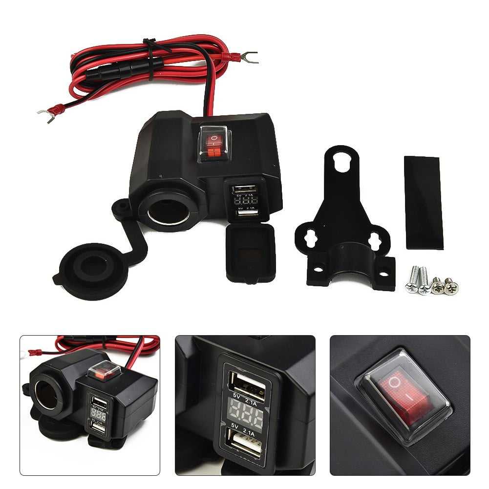 Motorcycle Socket Outlet Dual USB Charger LED Voltmeter+Switch ...