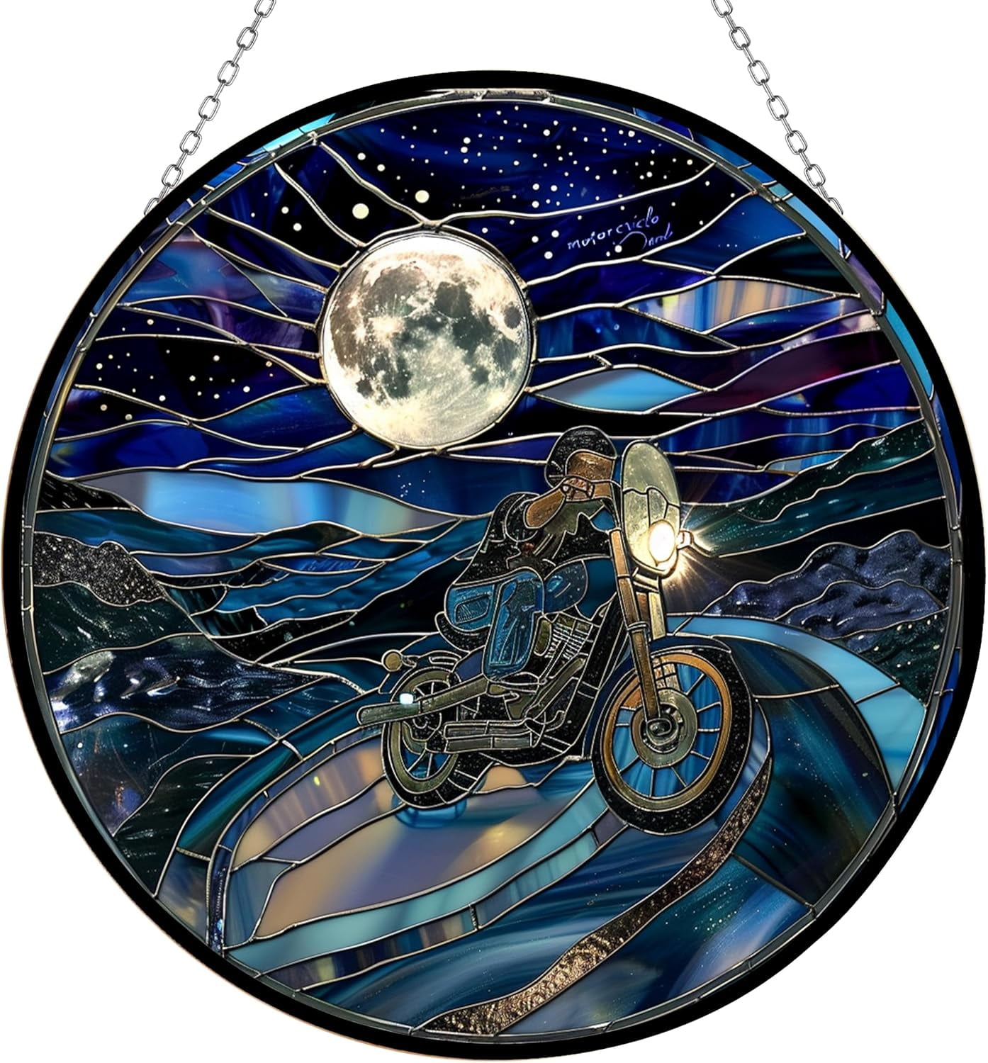 Motorcycle Stained Glass Window Hanging, Suncatcher for Women, Stained ...