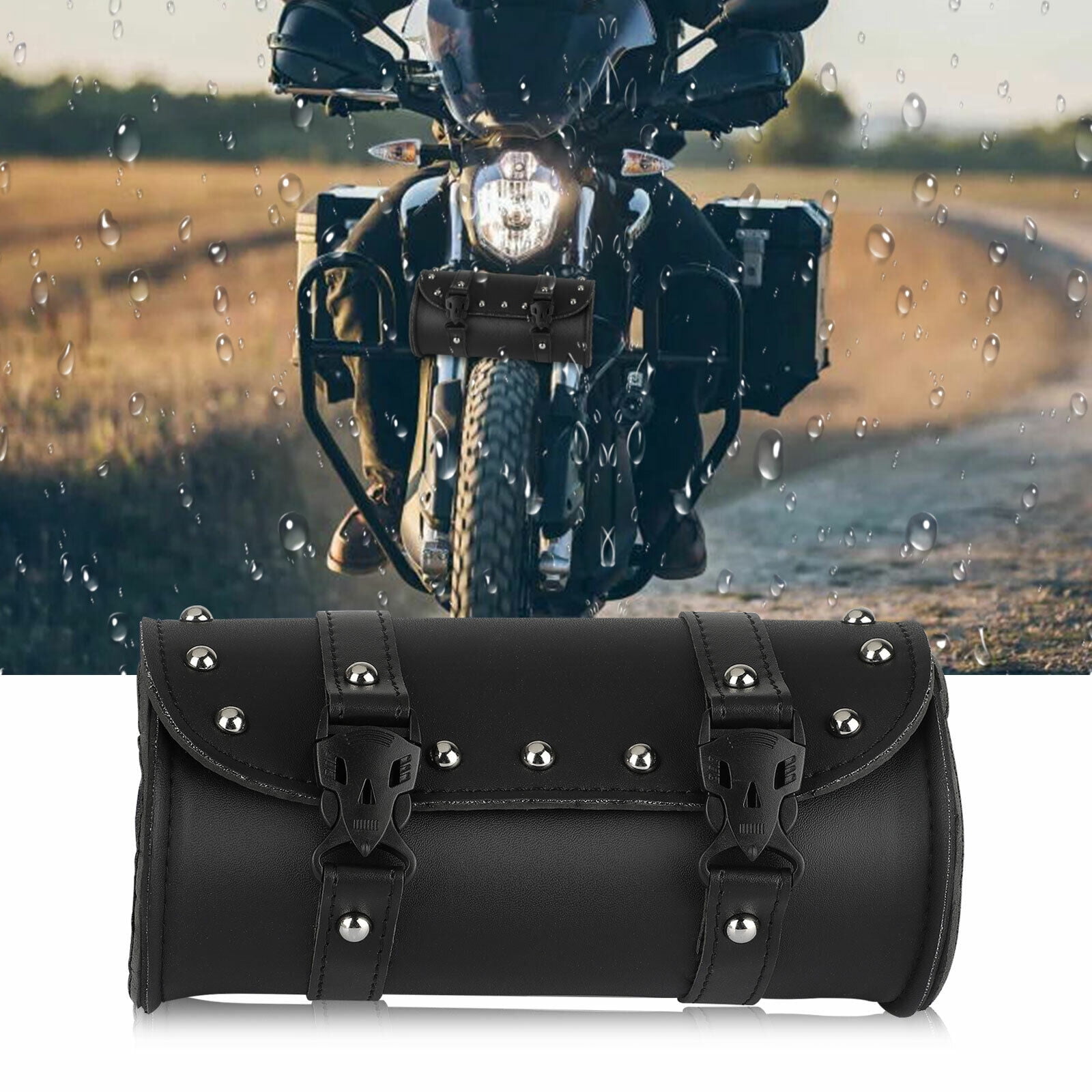 Motorcycle Storage Bag Black Plain PU Leather Tool Bag Pouch for Saddle ...