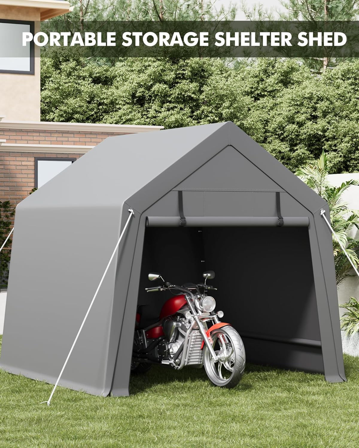 Motorcycle Storage Sheds 6x8 FT, Portable Shed with Rolled up Zipper ...