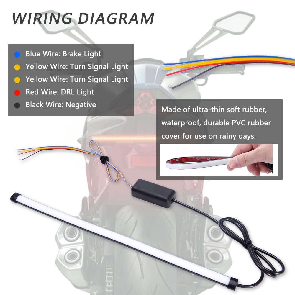 Motorcycle Strip LED Tail Light Indicator Brake Stop Turn Signals Amber ...