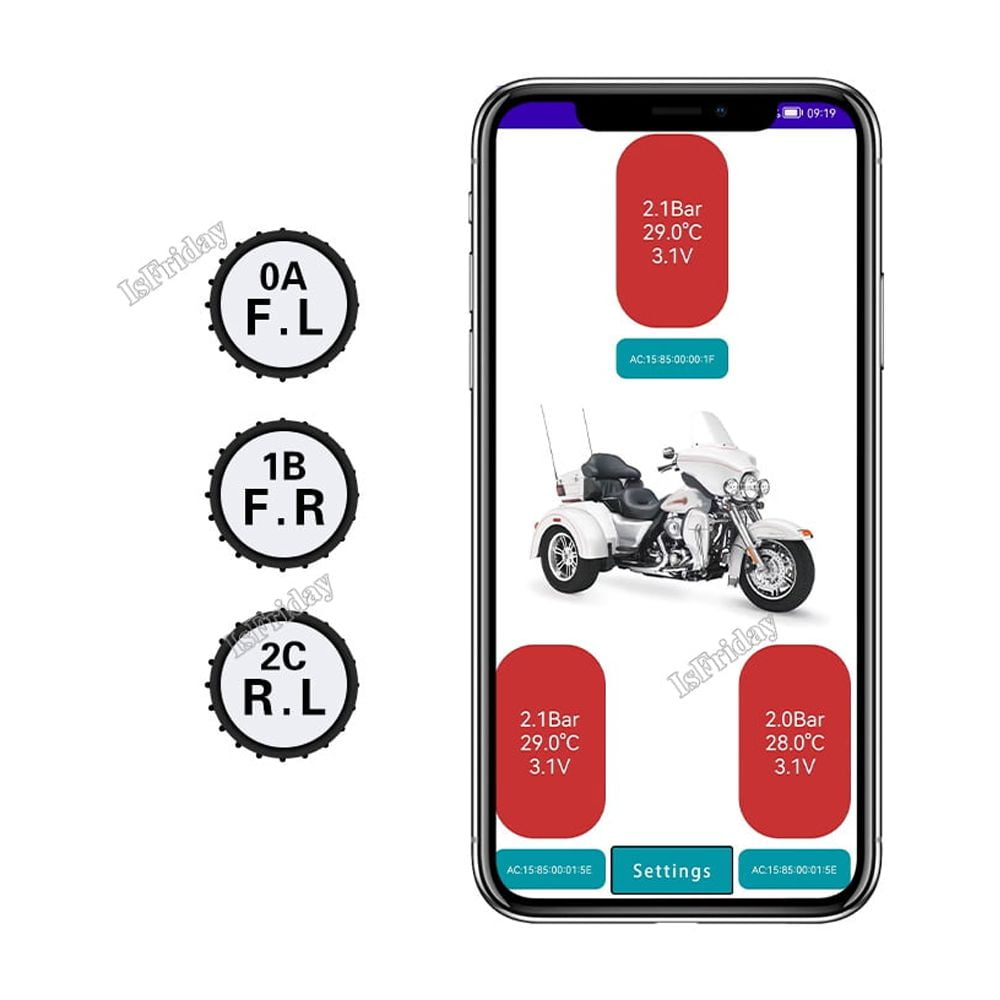 Motorcycle TPMS Tire Pressure Monitoring System Bluetooth-Compatible ...
