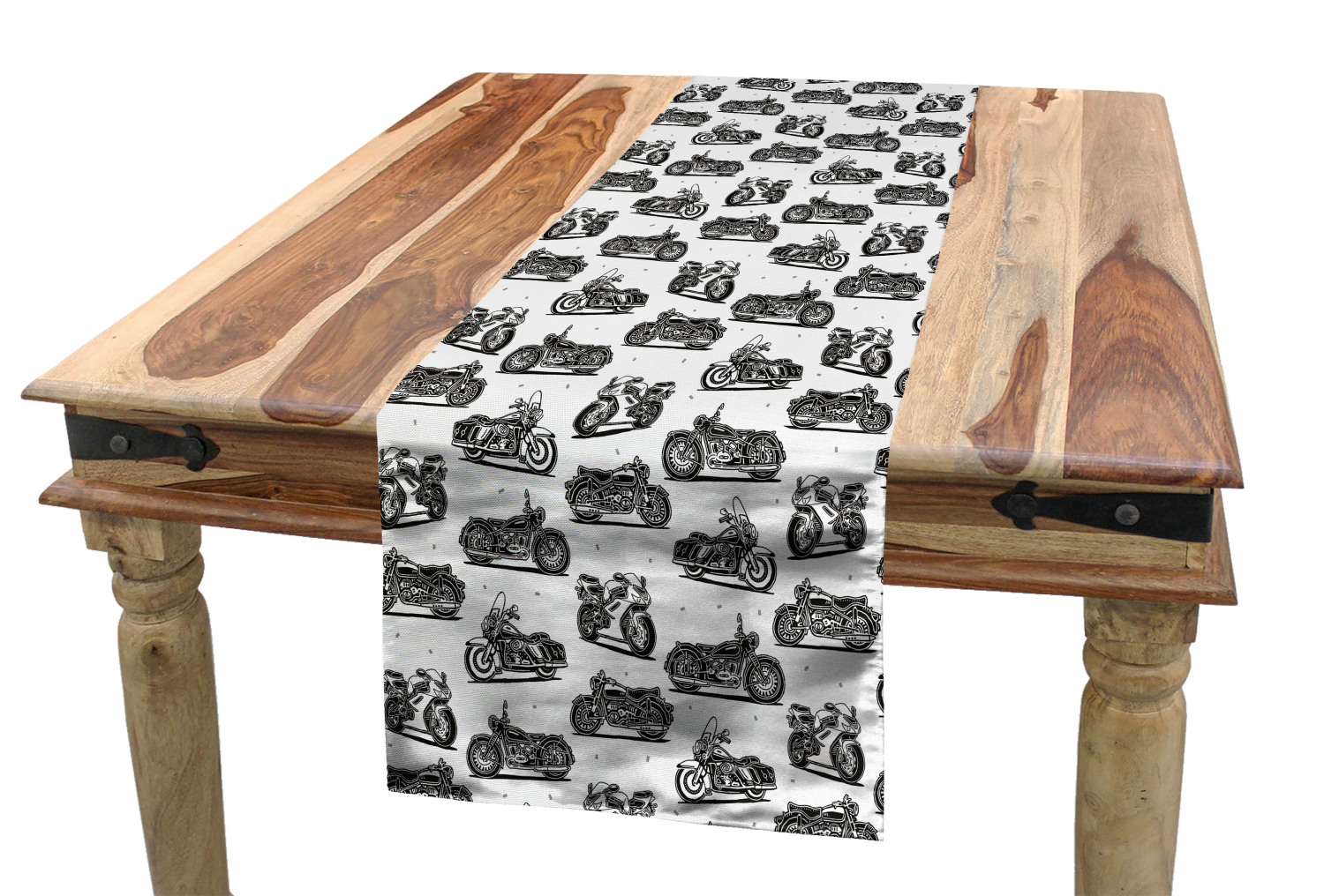 Motorcycle Table Runner, Retro Motorcycle Drawings of Old-Fashioned and ...