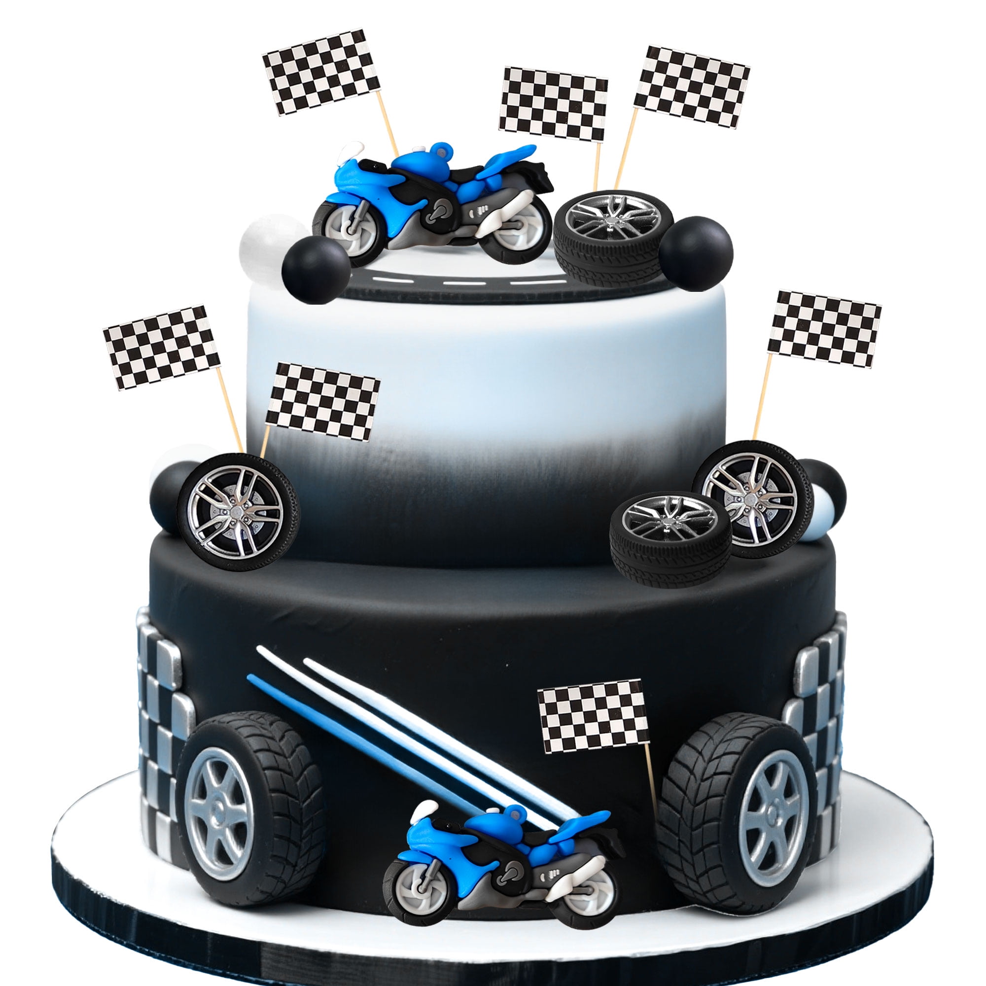 Motorcycle Theme Cake Decorations Set - 3D Racing Party Supplies with ...