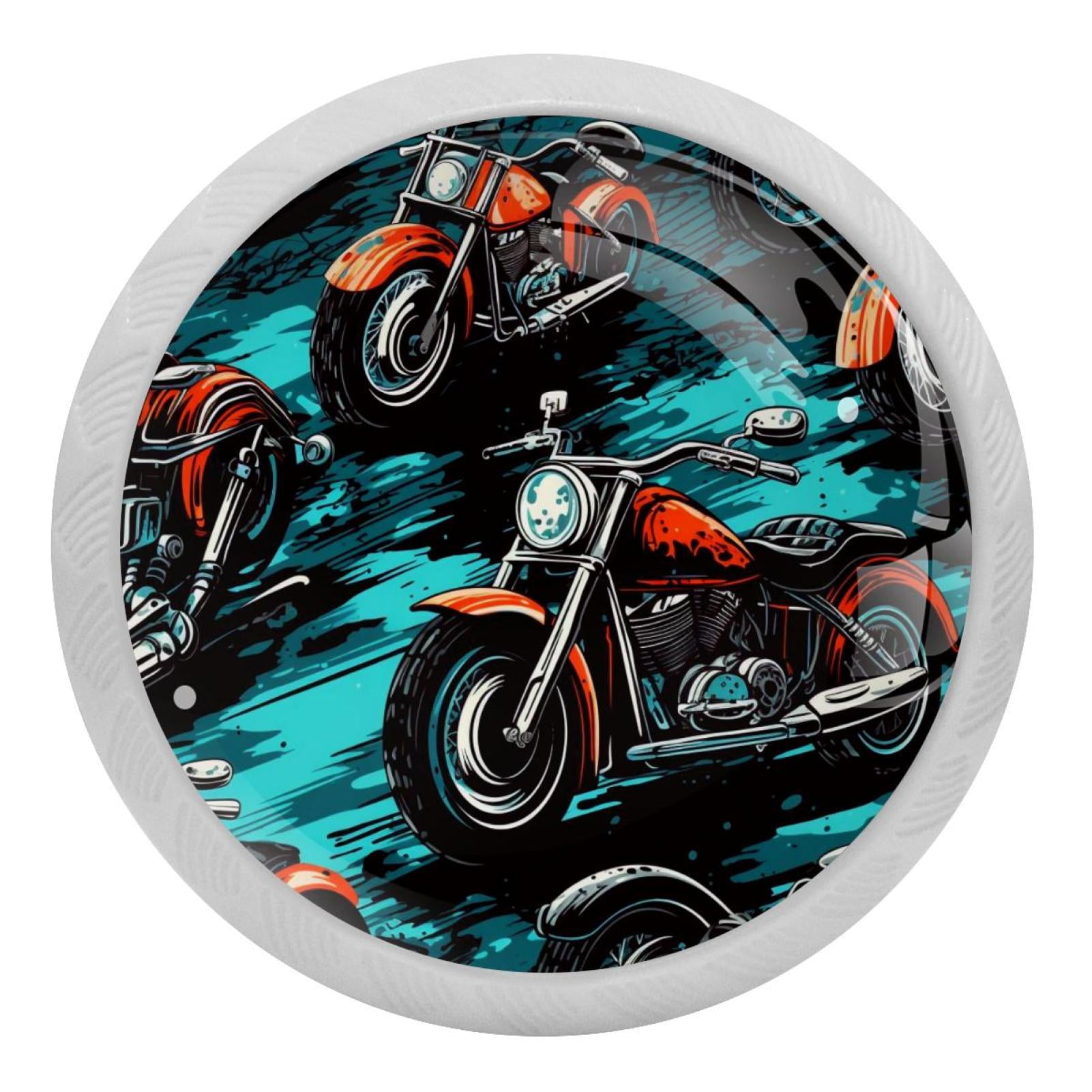 Motorcycle Theme Pattern 4PCS Cabinet Knobs Pulls Fluorescent Drawer Handle Cabinet Drawer ...