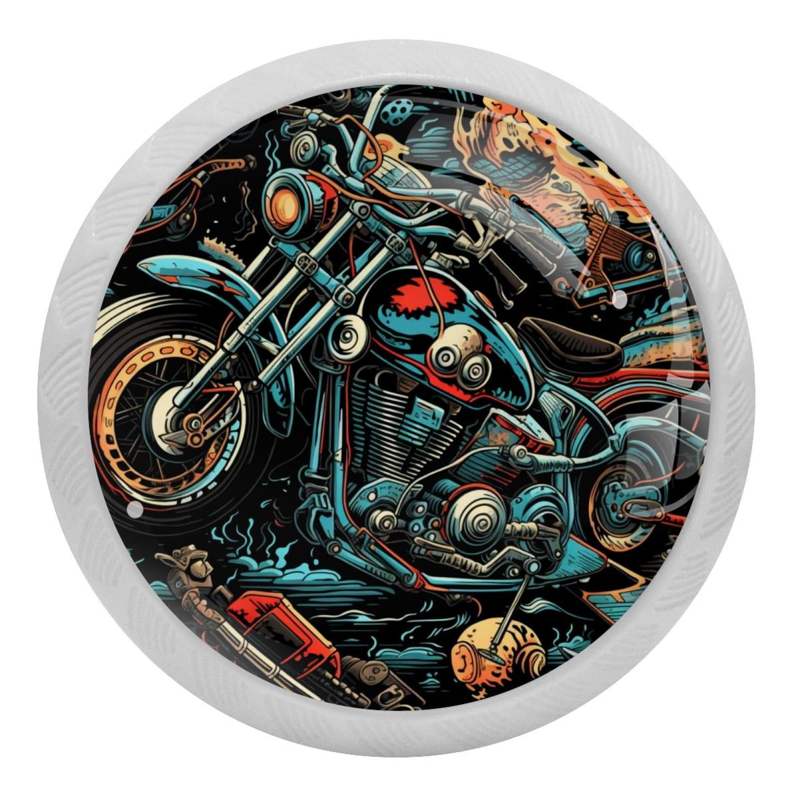 Motorcycle Theme Pattern 4PCS Cabinet Knobs Pulls Fluorescent Drawer Handle Cabinet Drawer ...
