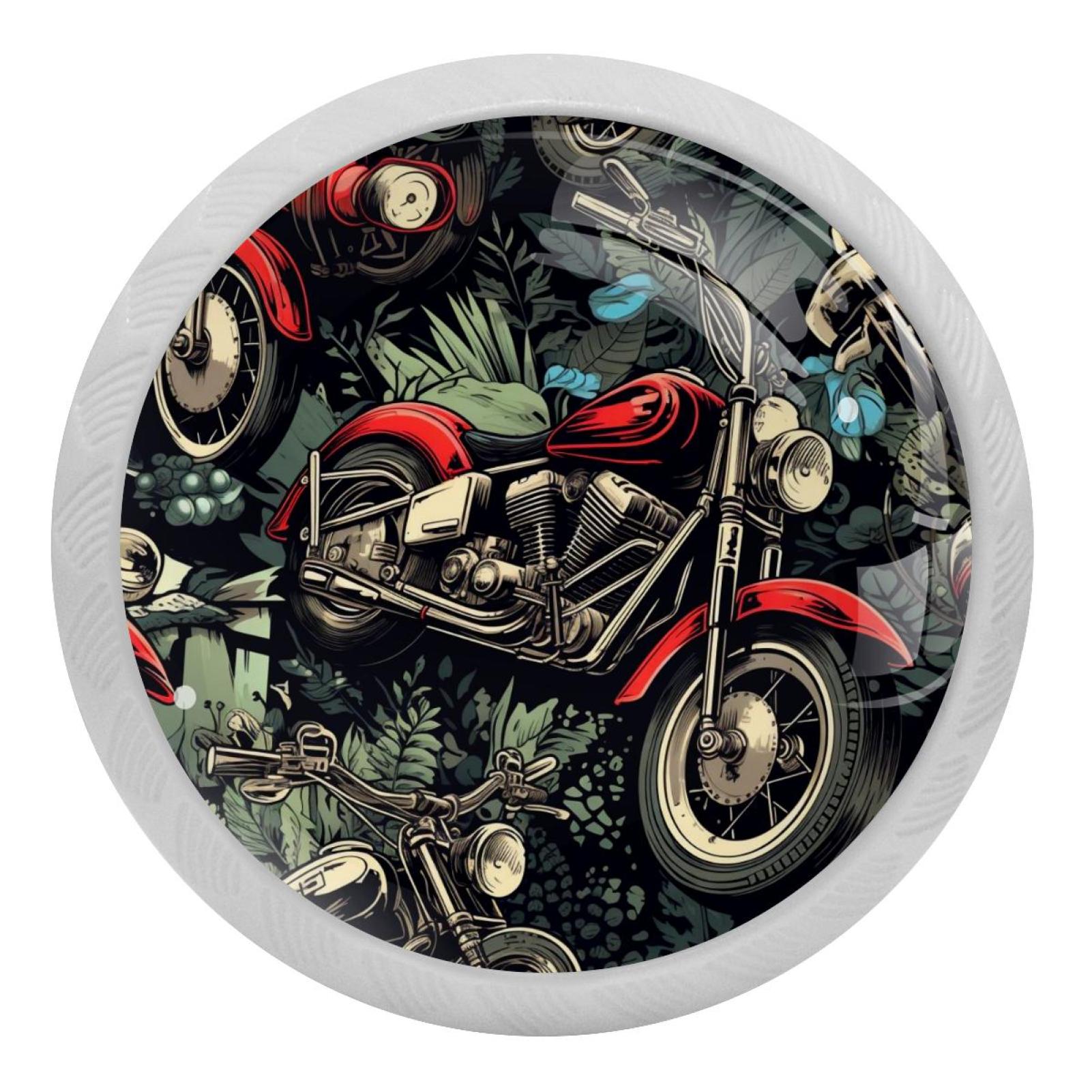 Motorcycle Theme Pattern 4PCS Cabinet Knobs Pulls Fluorescent Drawer Handle Cabinet Drawer ...