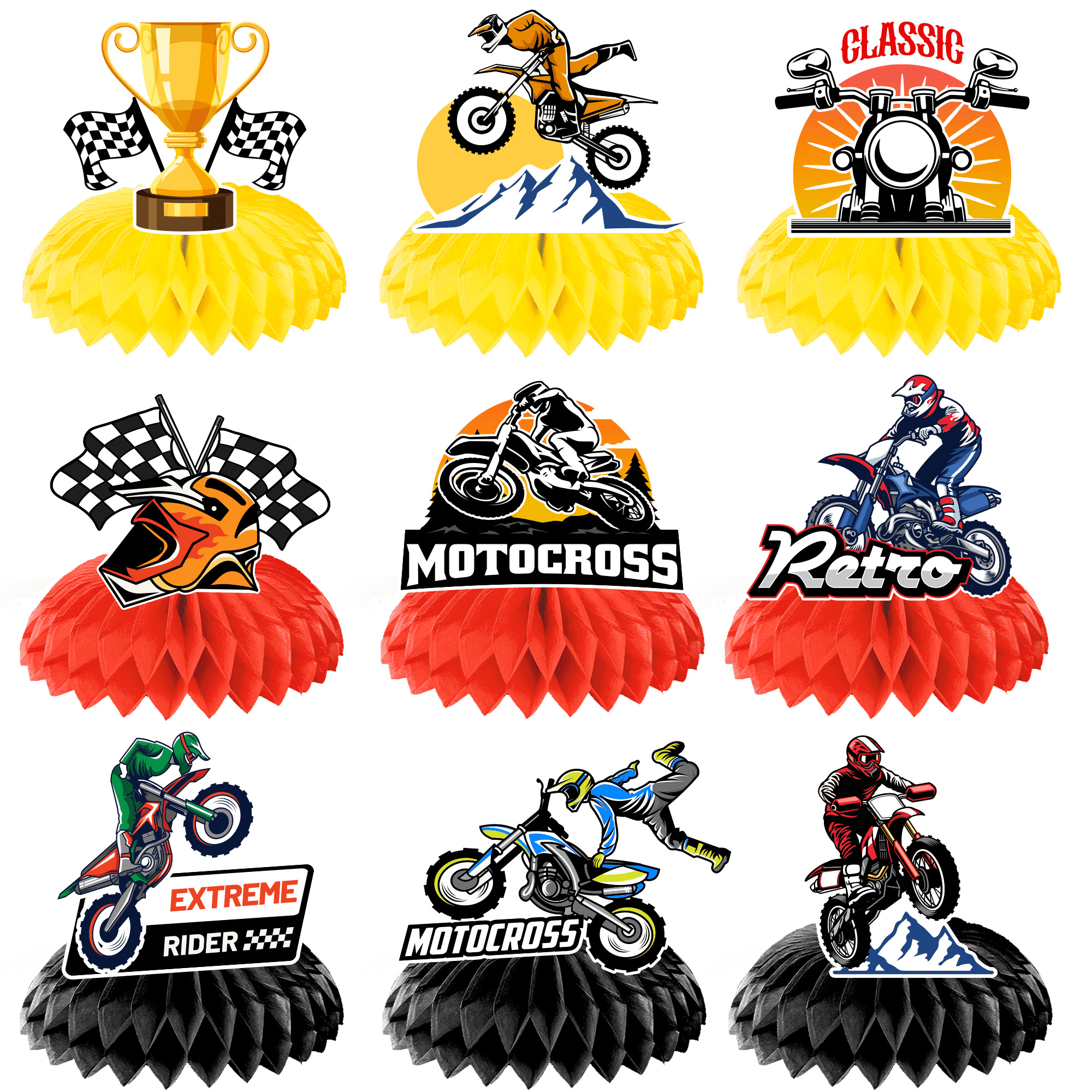 Motorcycle Themed Honeycomb Centerpieces, 9 Pcs Motorcycle Honeycomb ...