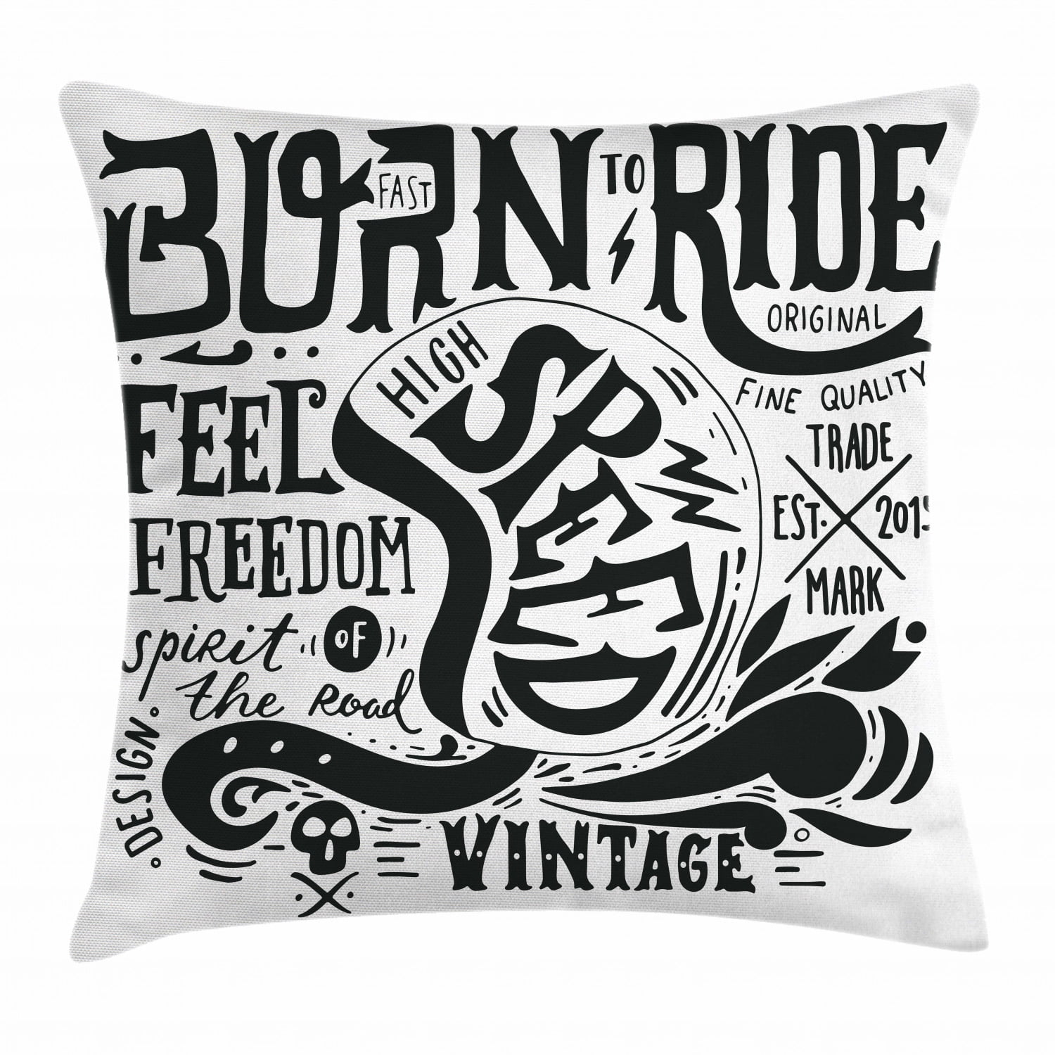 Motorcycle Throw Pillow Cushion Cover, Born to Ride Spirit of the Road ...
