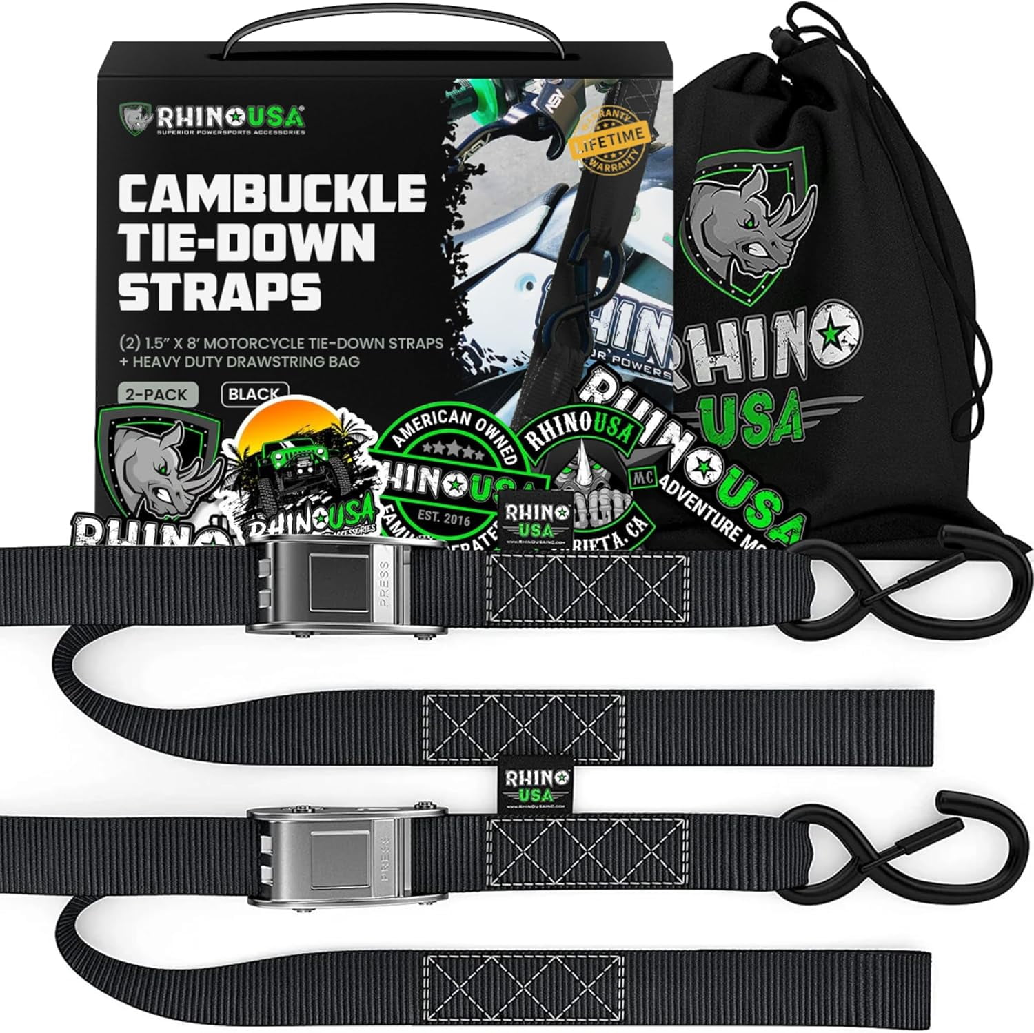 Motorcycle Tie Down Straps (2 Pack) Lab Inspected 2,200lb Break ...