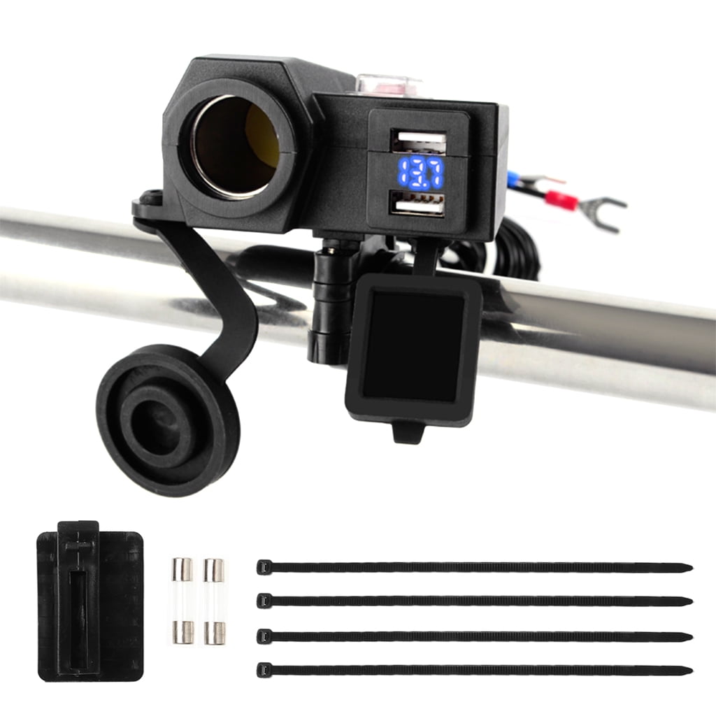 Motorcycle USB Charger 12V Lighter Socket with LED Voltmeter - Walmart.com