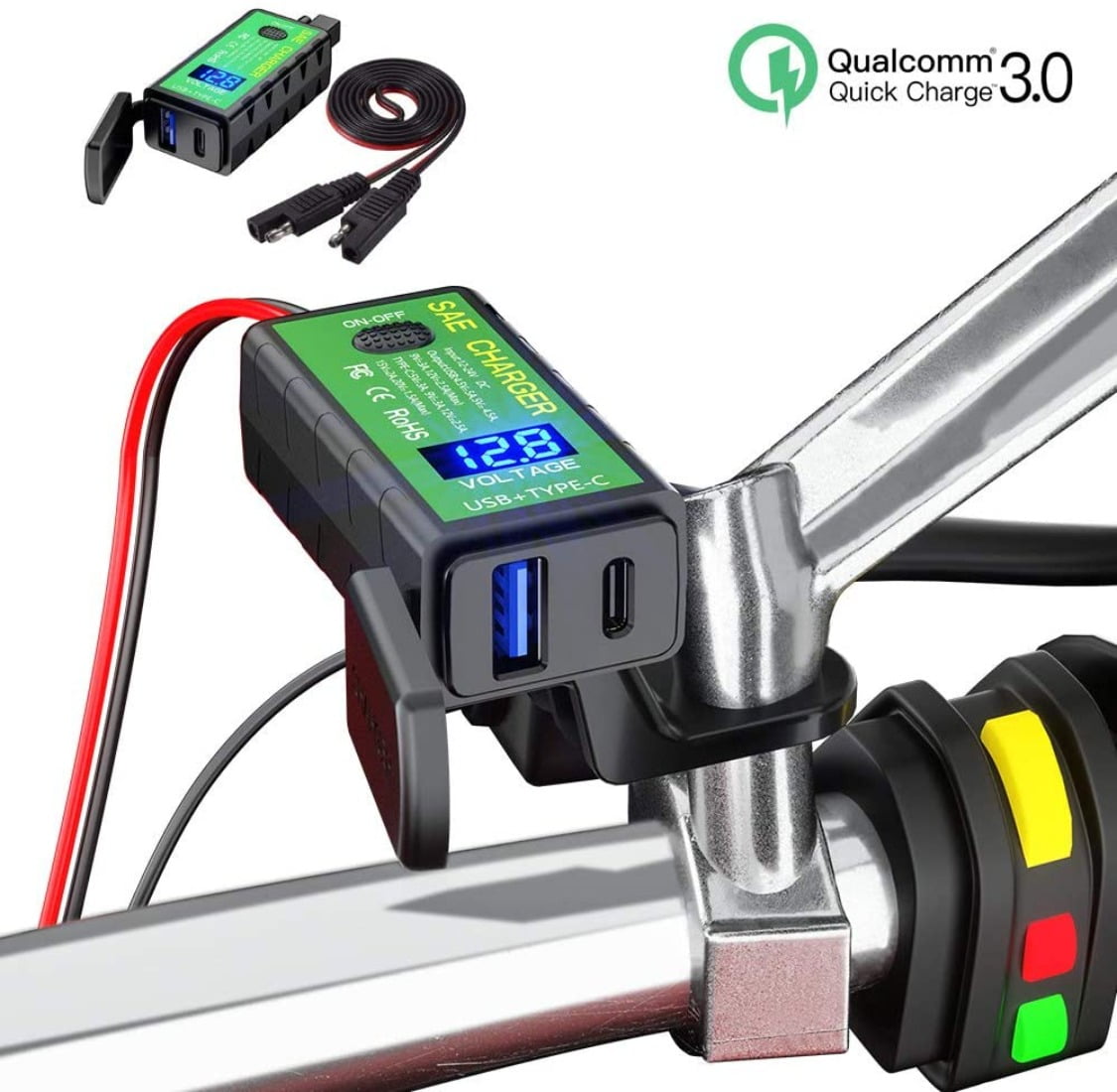 Motorcycle USB Charger SAE to USB Adapter, Total 36W Dual USB Type C PD ...