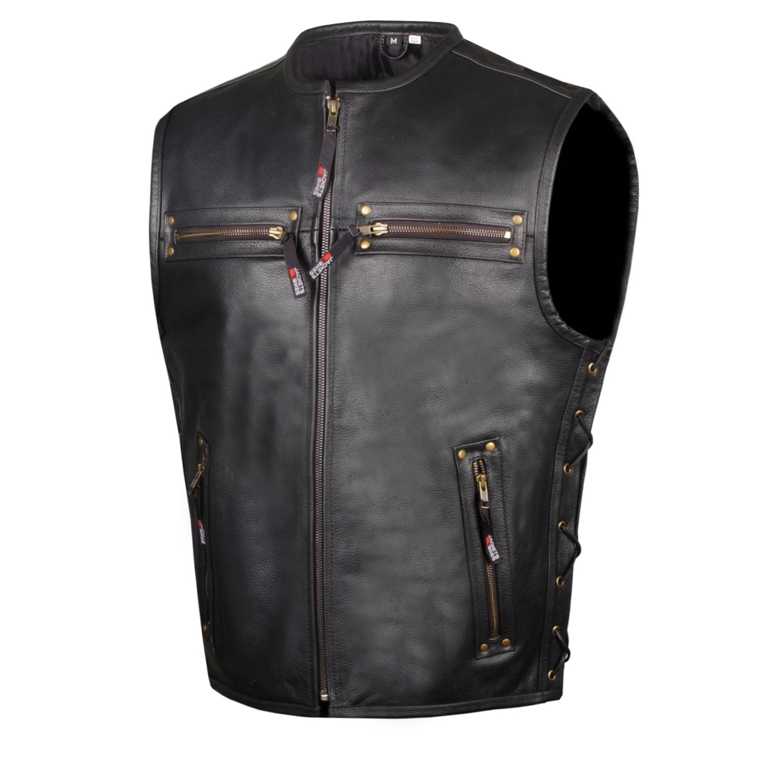 Motorcycle Vest Buffalo Leather Dual Pockets w/ Armor Biker Club Side ...