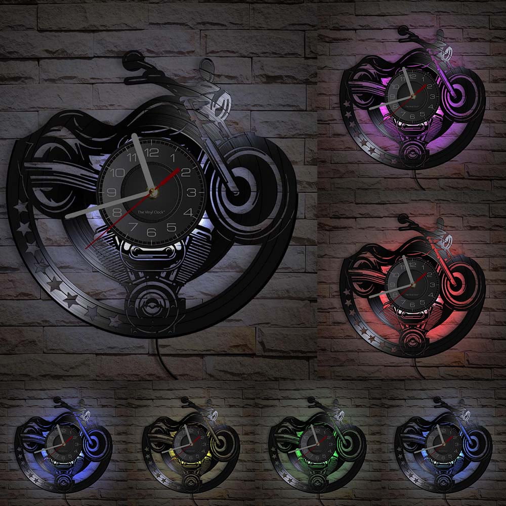 Motorcycle Vinyl Record Wall Clock Garage Unique Art Design Vintage ...