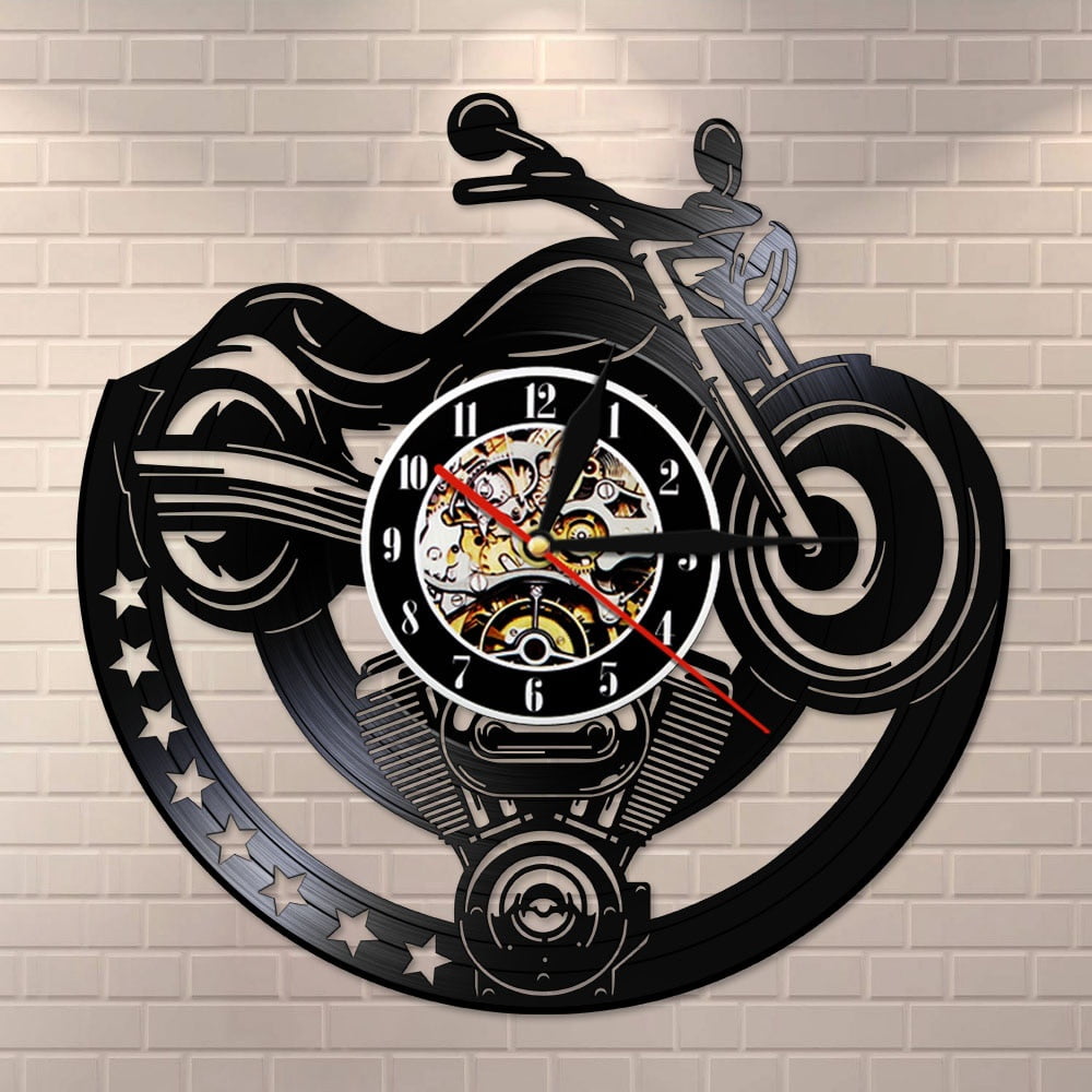 Motorcycle Vinyl Record Wall Clock Garage Unique Art Design Vintage ...