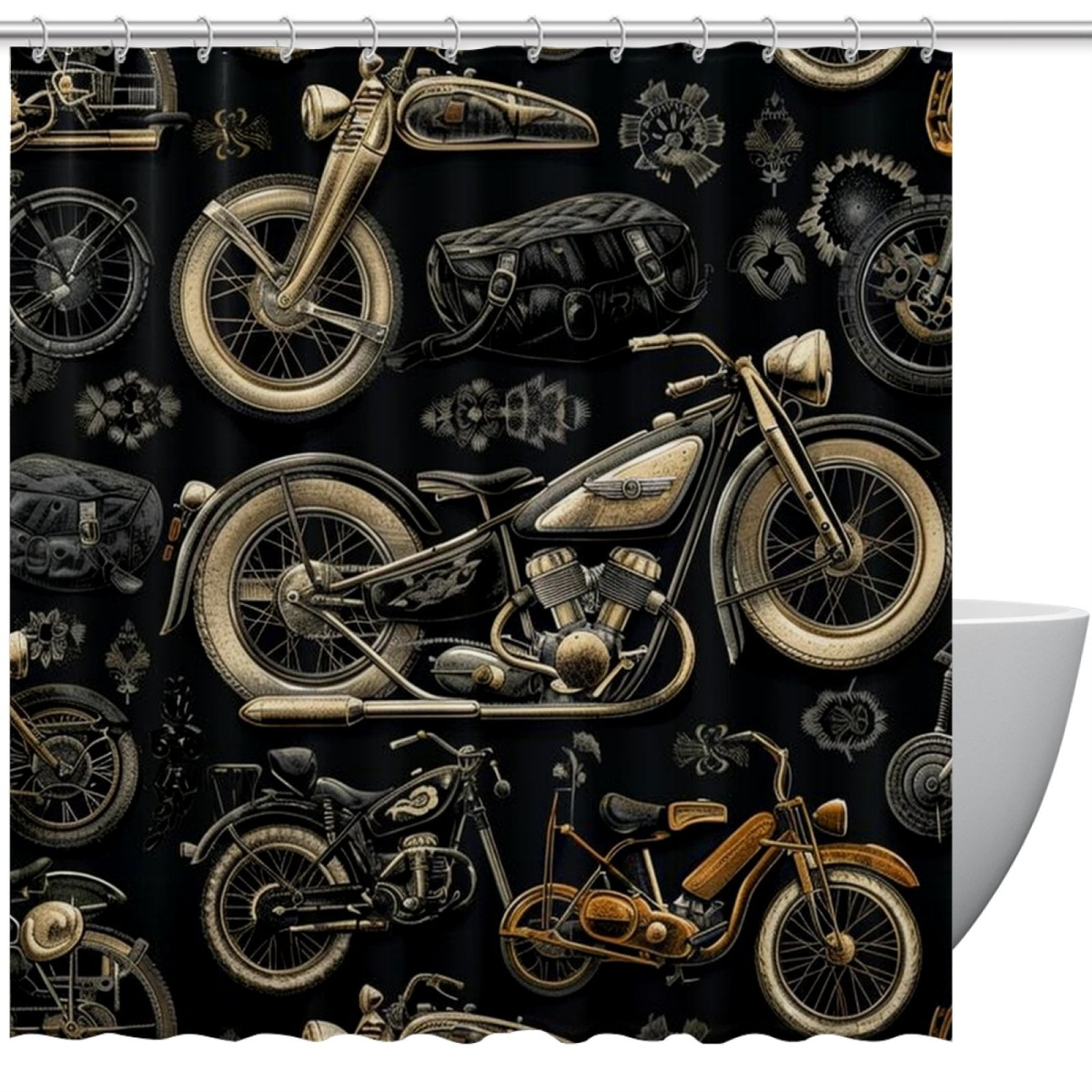 Motorcycle Waterproof Bathroom Decoration Shower Curtain Set with Hook ...