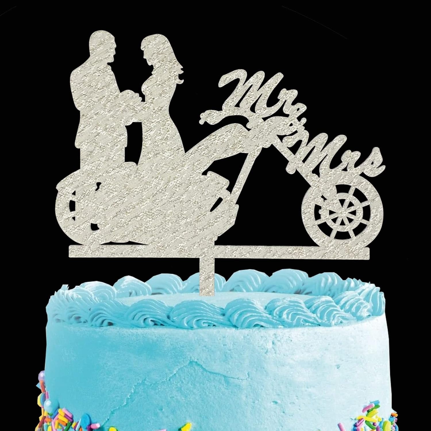 Motorcycle Wedding Cake Topper - Funny Mr and Mrs Cake Topper - Silver ...