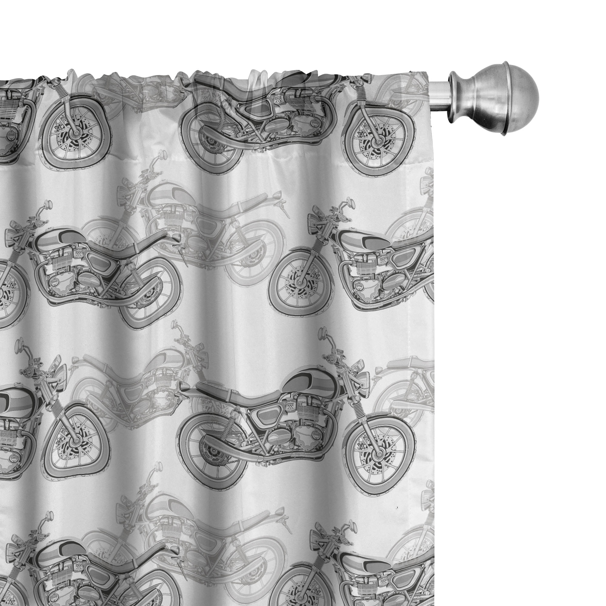 Motorcycle Window Curtains Pack of 2, Realistic Grayscale Illustration ...