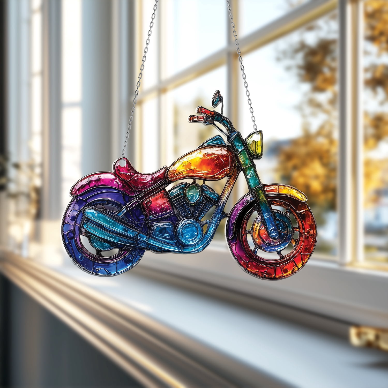 Motorcycle Window Hanging - Acrylic Suncatcher with Vibrant Colors ...