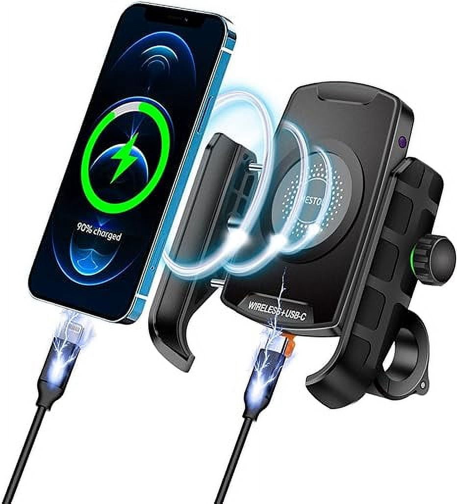 Motorcycle Wireless 15W Qi/USB Quick Charger 3.0 Phone Holder 2 in 1 ...