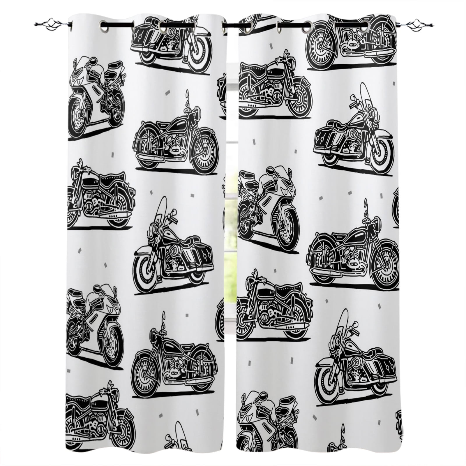 Motorcycle With I Love My Bike Window Curtains for Living Room Kitchen ...