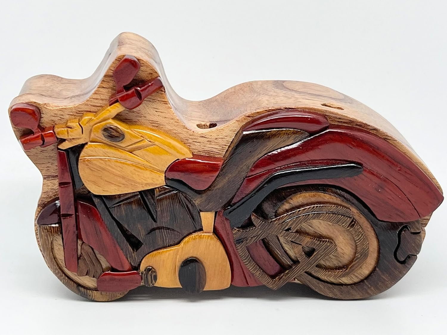 Motorcycle Wooden Puzzle Box - All-Natural Wood Intarsia Art ...