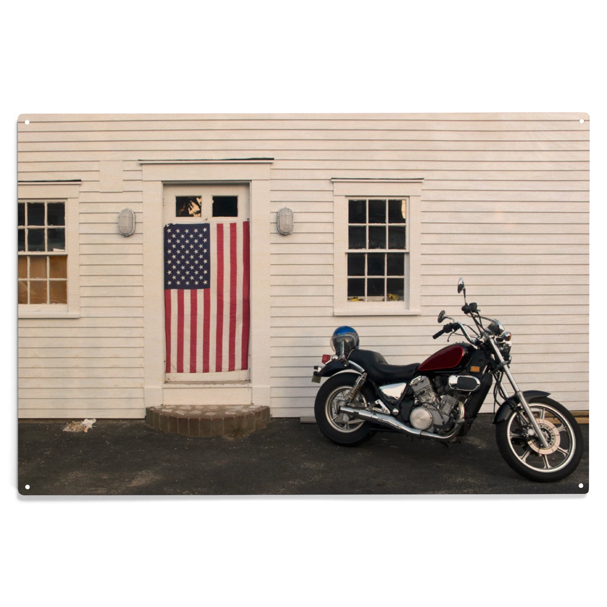 Motorcycle and American Flag Birch Wood Wall Sign (10x15 Rustic Home ...