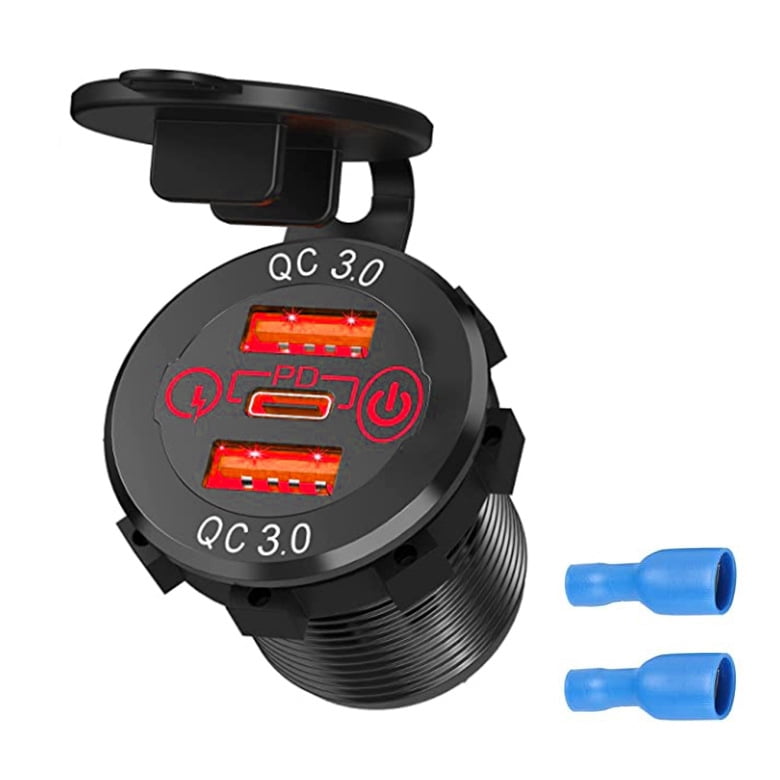 Motorcycle car modified car USB aluminum shell fast charge button switch modified QC PD charger ...