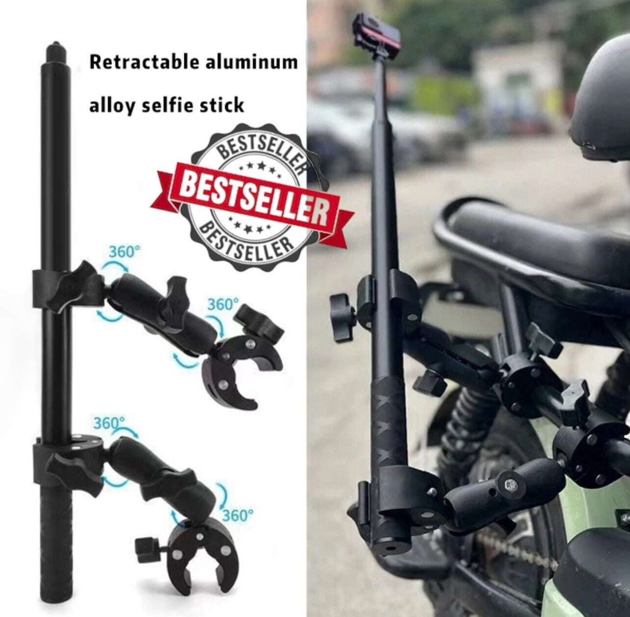 Motorcycle mount for insta360 Selfie Stick 150cm double clamp - Walmart.com