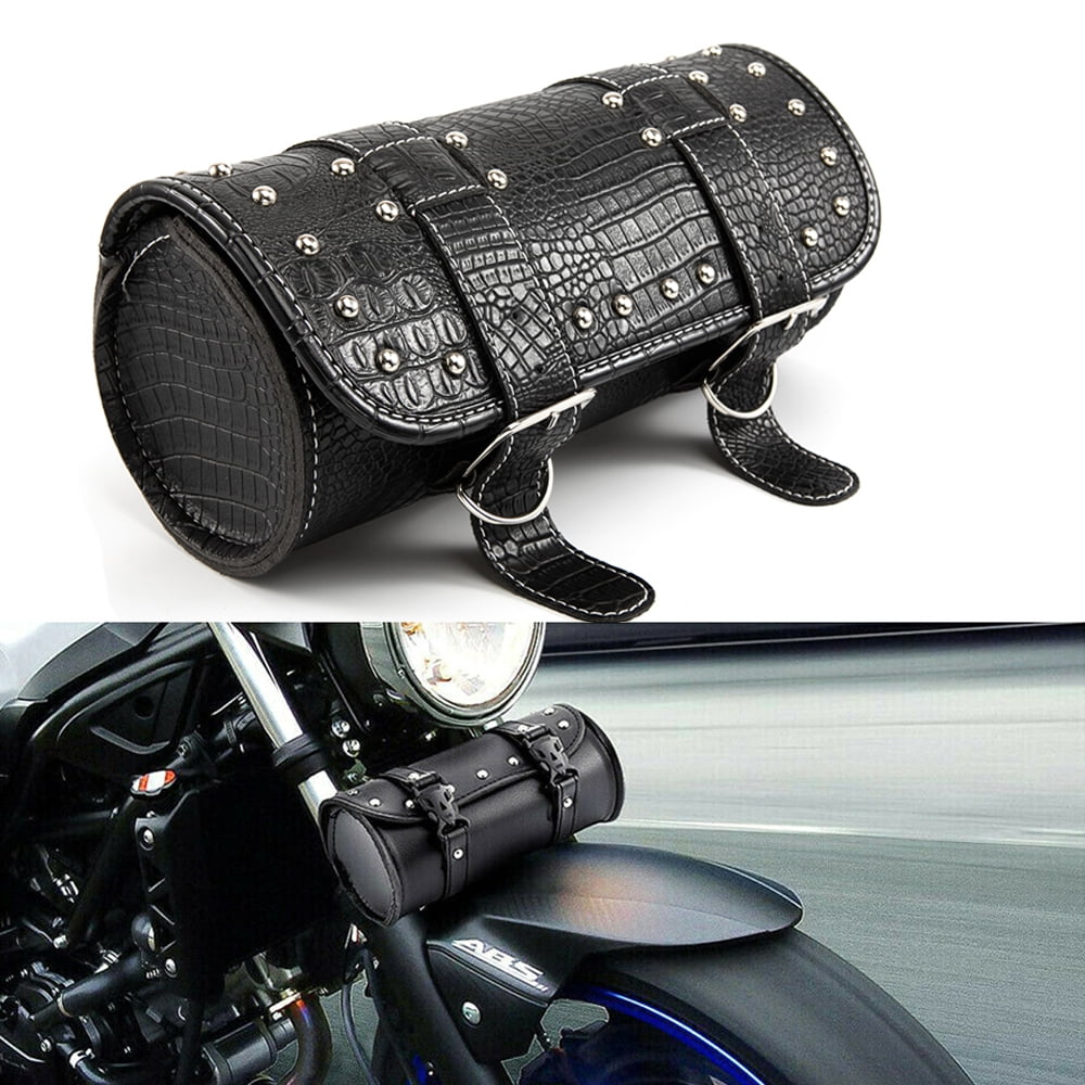 Motorcycle saddlebag leather saddle luggage pu bags front fork tool bag ...