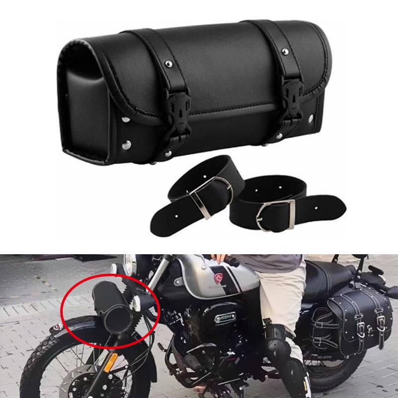 Motorcycle saddlebags pu leather front fork tail tool bag luggage for ...