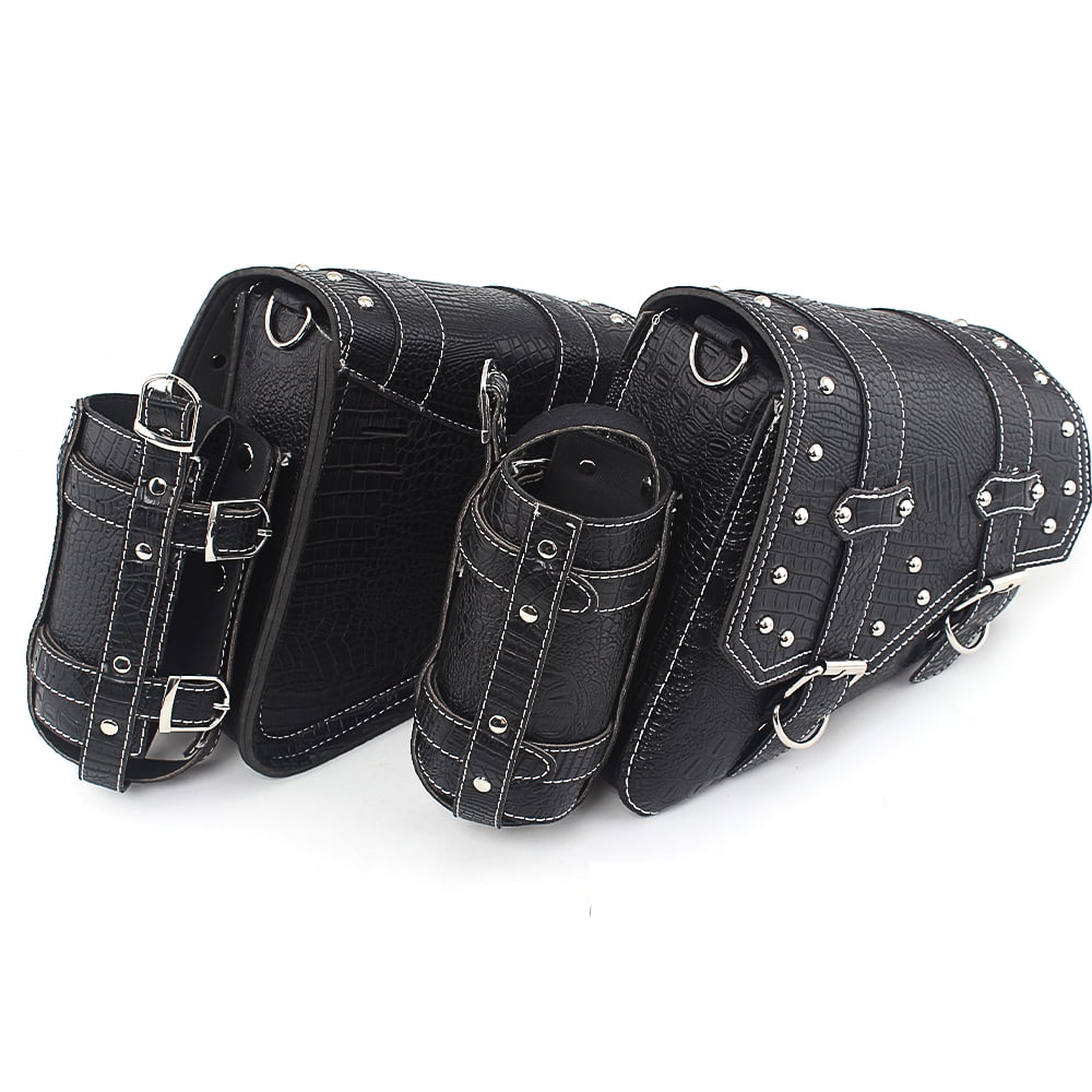 Motorcycle soft leather saddle bag swingarm solo bag w/ cup holder for ...