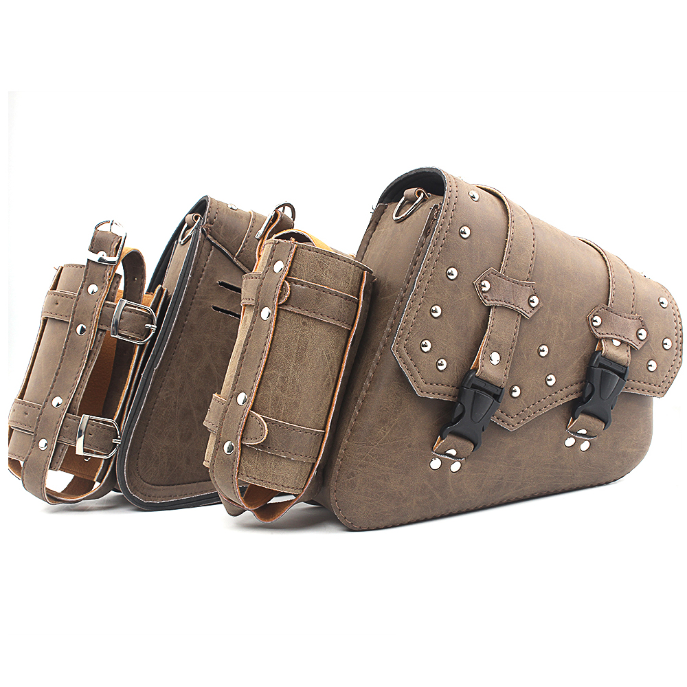 Motorcycle soft leather saddle bag swingarm solo bag w/ cup holder for ...