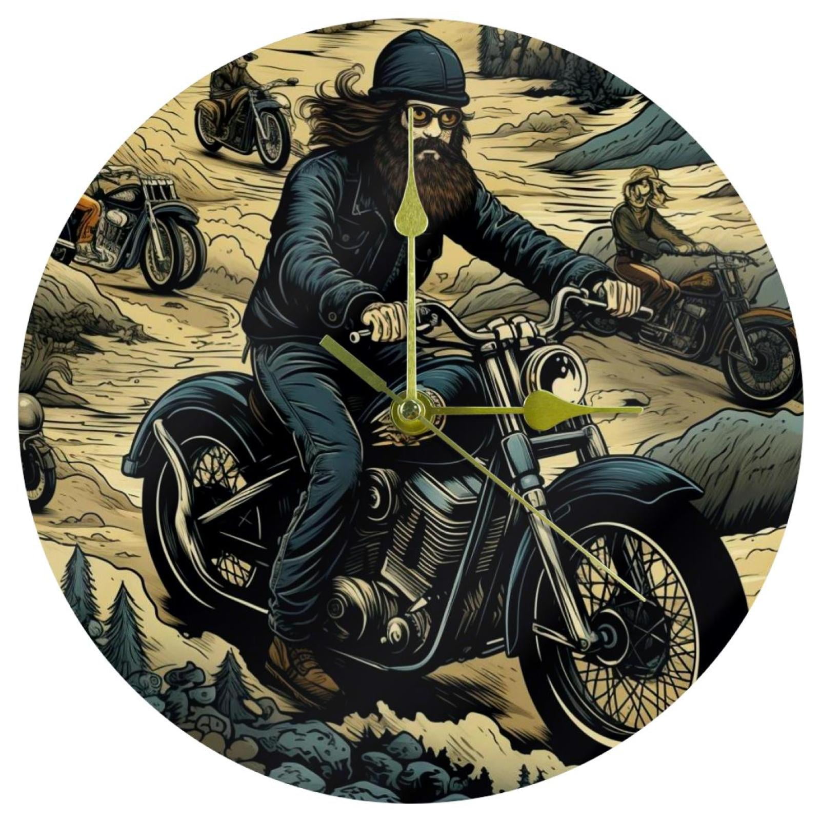 Motorcycle theme 9.8" Round Acrylic Wall Clock - Silent Non Ticking ...