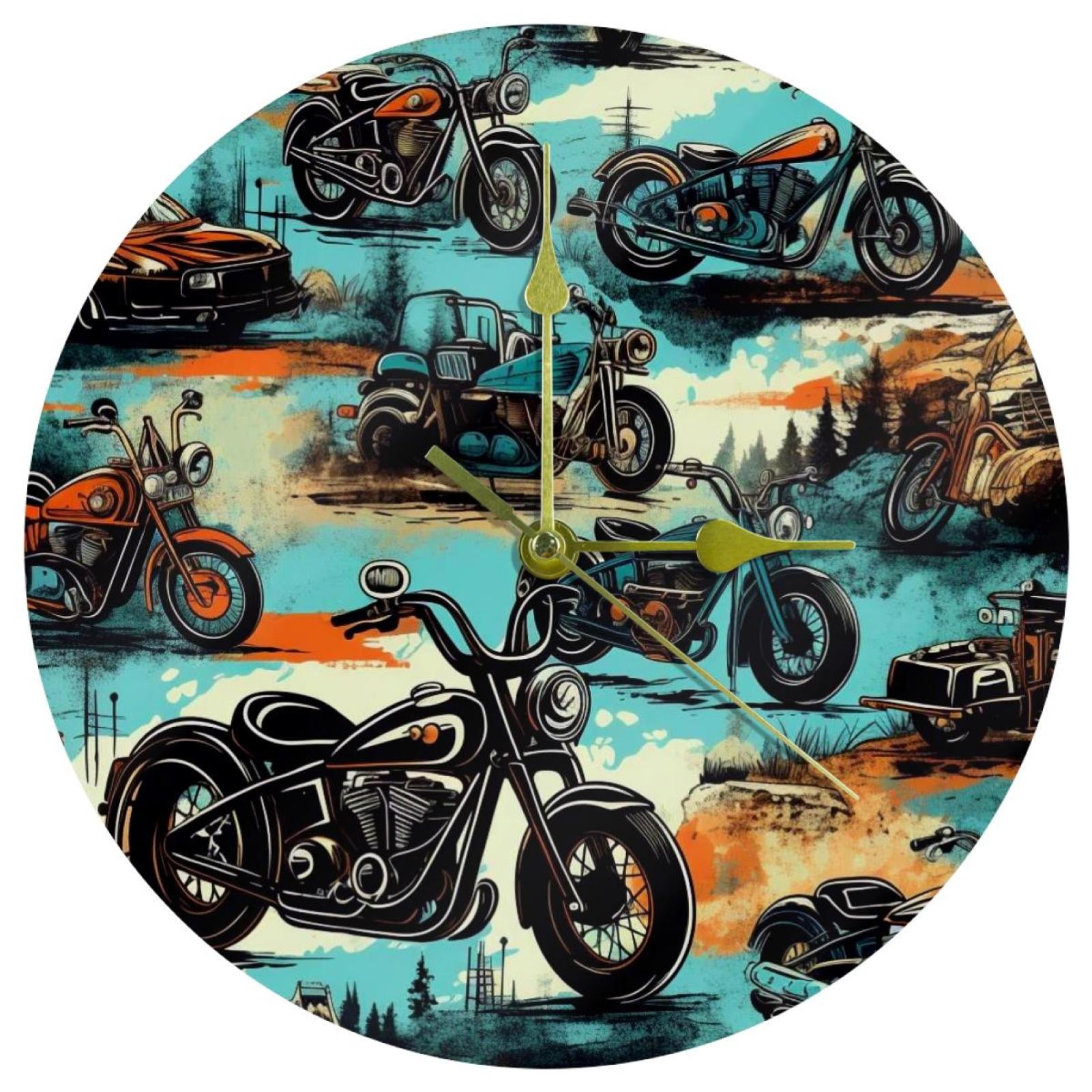 Motorcycle theme Circular Acrylic Wall Clock for Modern Décor - Silent ...
