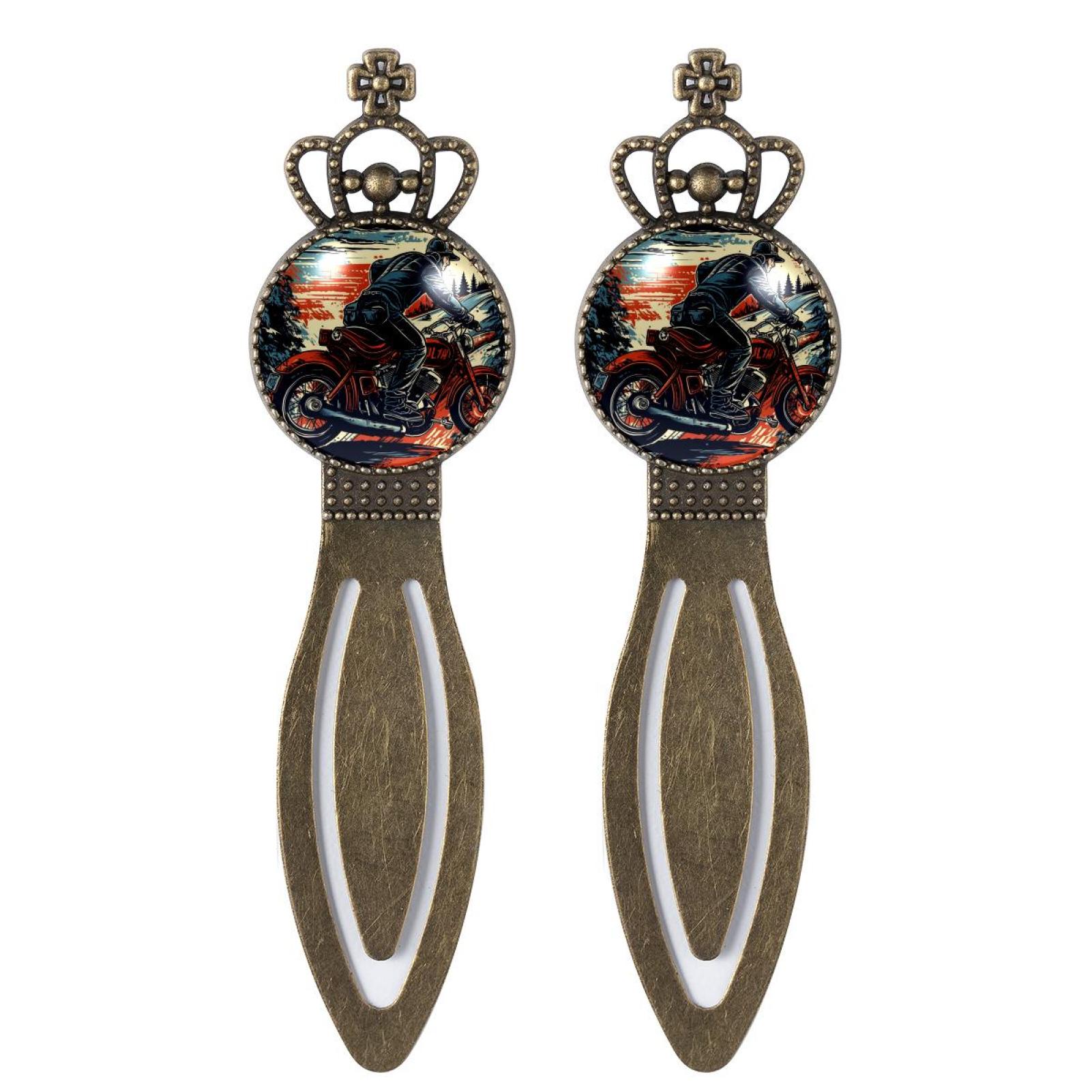 Motorcycle theme Elegant Vintage Copper Crown-Shaped Bookmarks Set of 2 ...