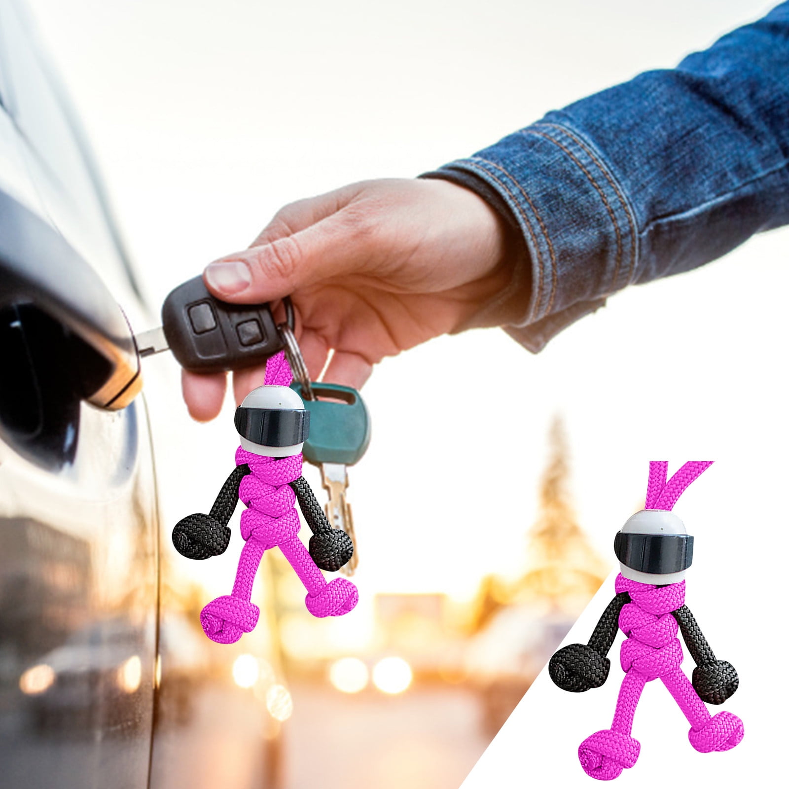 Motorcyclist Keychains - Minifigure Hanging Chain Umbrella Rope Weaving ...