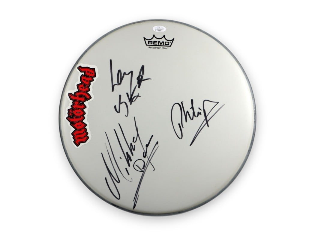 Motorhead Band Autographed 14" Drumhead Lemmy Kilmister Dee Campbell ...