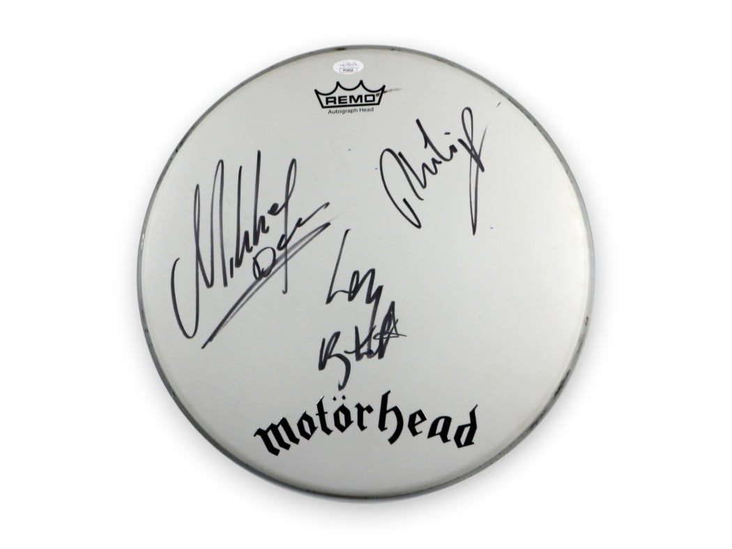 Motorhead Band Autographed 14" Drumhead Lemmy Kilmister Dee Campbell ...