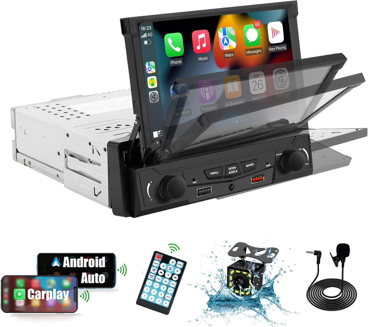 [Motorized] 7 INCH Single Din Flip Out Touchscreen Stereo with ...