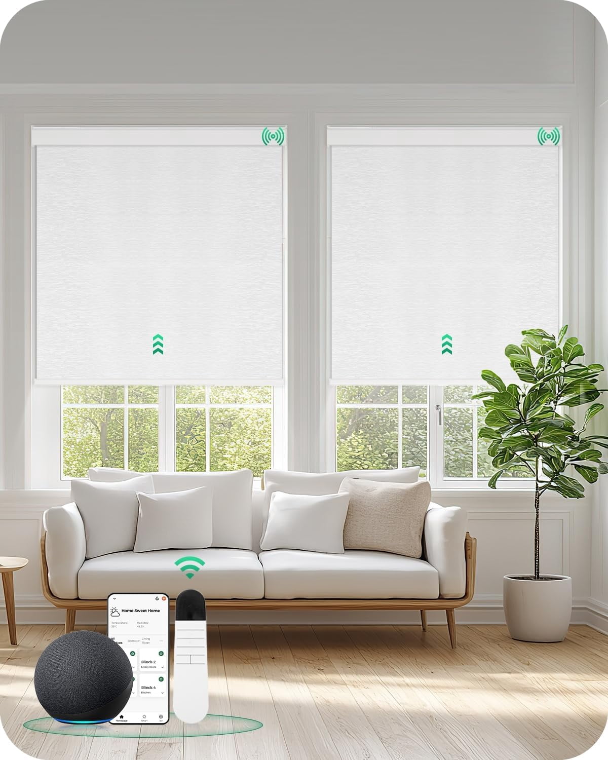 Motorized Blinds with Remote 22x72 Sand-Linen | Smart Blackout Roller ...