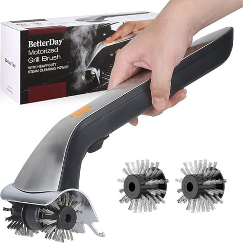 Motorized Grill Brush with Steam Cleaning, 16 Inch, Dual Steel Brushes ...
