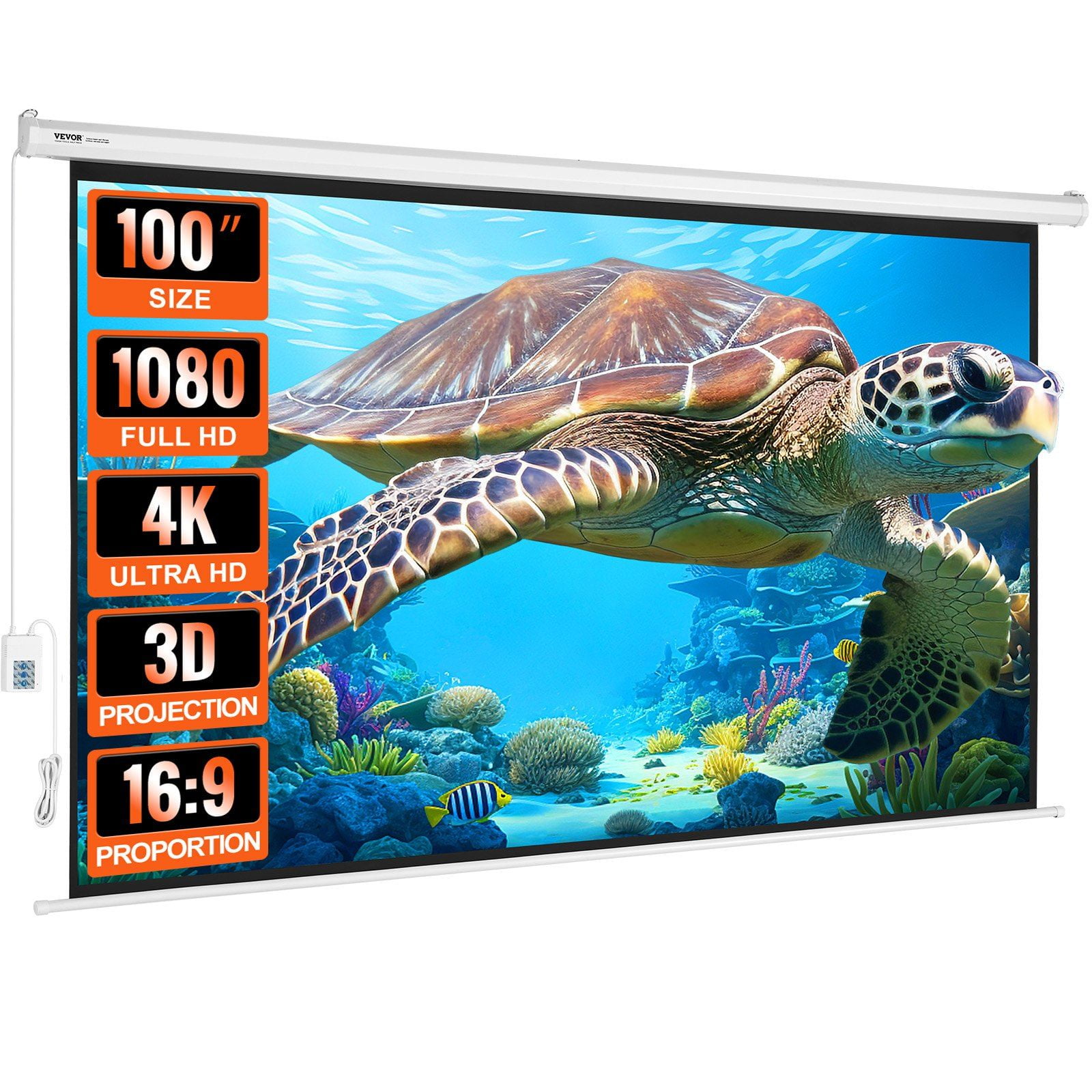 Motorized Projector Screen 100 inch, 16:9 4K 1080 HD Automatic ...