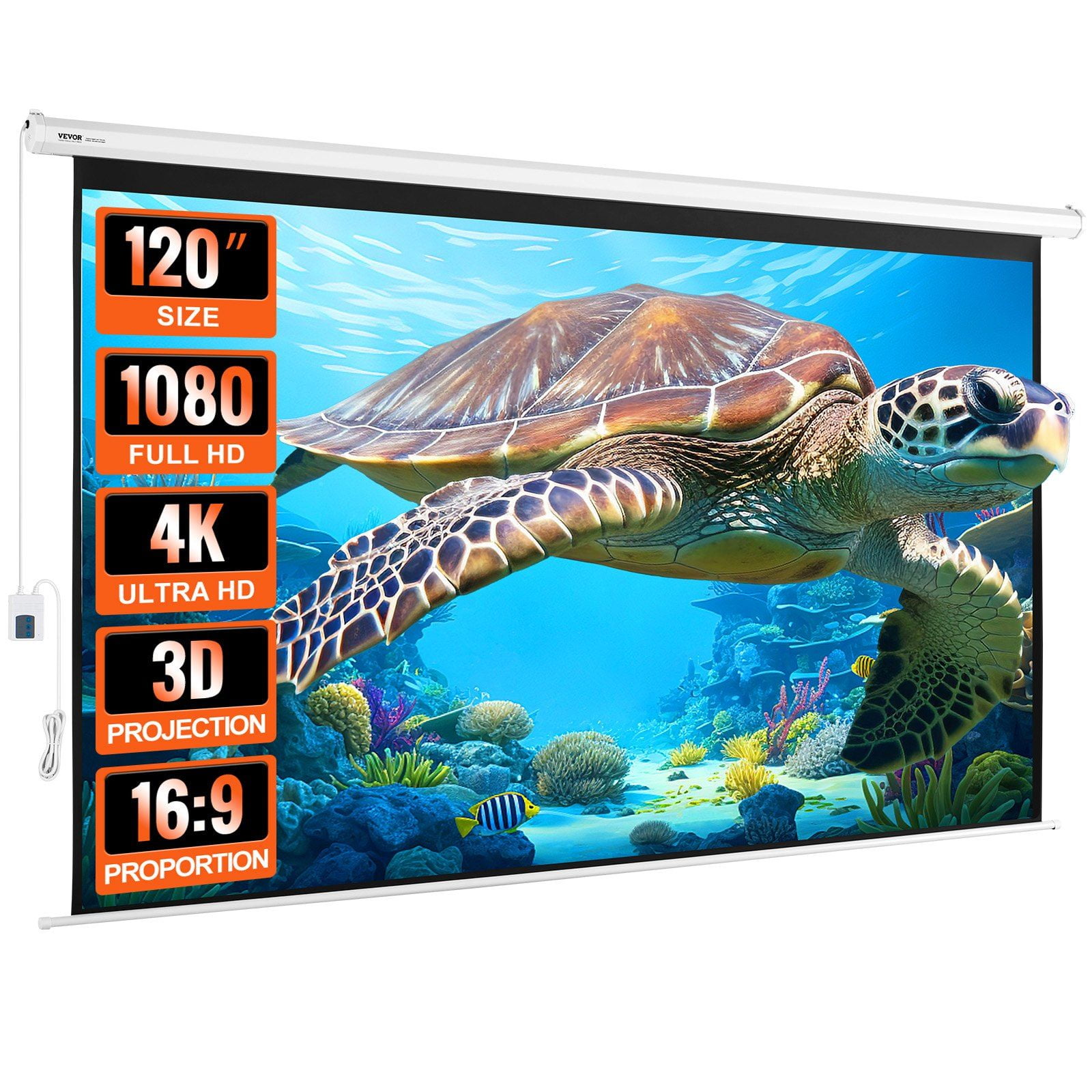 Motorized Projector Screen, 120 inch 16:9 4K 1080 HD Electric Projector ...