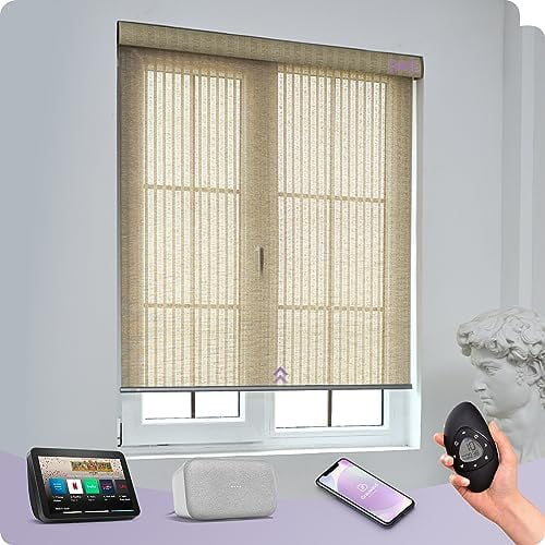 Motorized Roller Shades - Natural Woven Shades for Windows, Alexa & Google Control, Smart Blinds ...